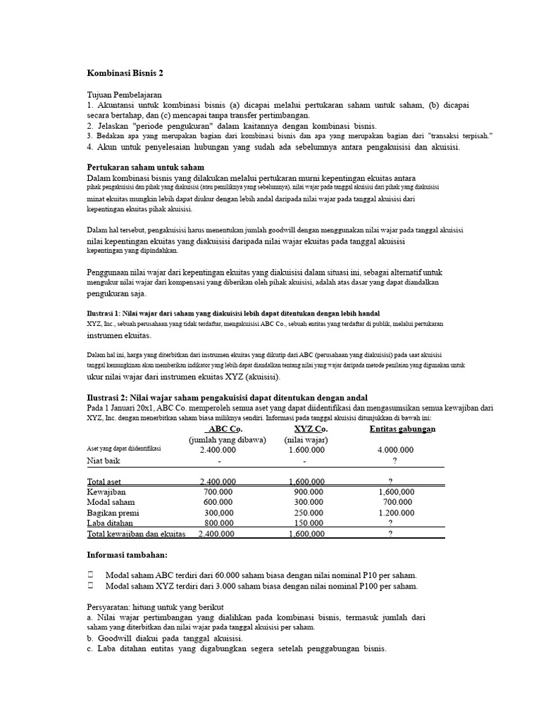 Akuntansi Kombinasi Bisnis dan Goodwill | PDF