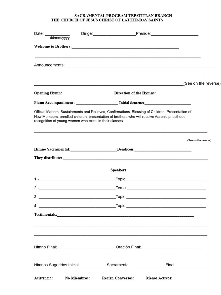 Sacramental Program Template - Tepatitlán | PDF