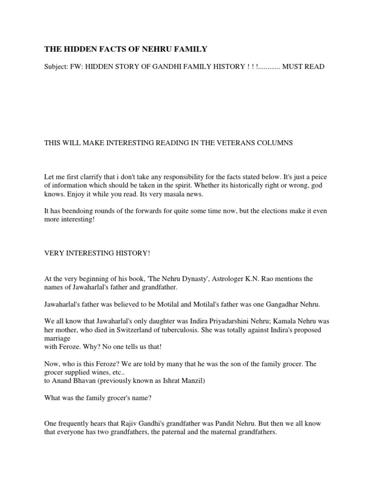 The Hidden Facts of Nehru Family | PDF | Jawaharlal Nehru | Mahatma Gandhi