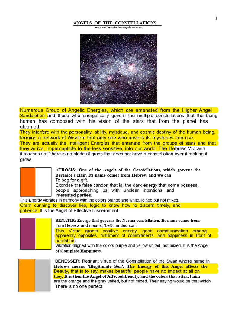 Angels of The Constellations - Center For Angelic Studies | PDF ...
