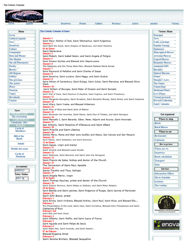 The Catholic Calendar of Saints | PDF | Christian Saints | Catholic Church