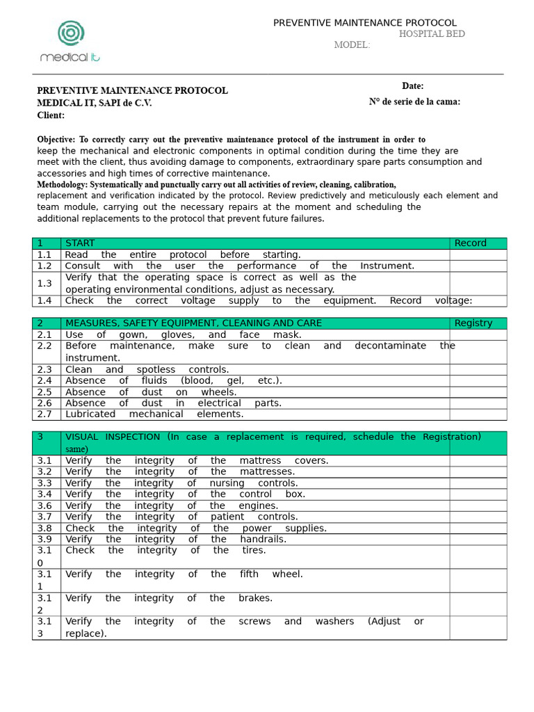 Hospital Bed Maintenance Protocol | PDF | Electrical Engineering ...