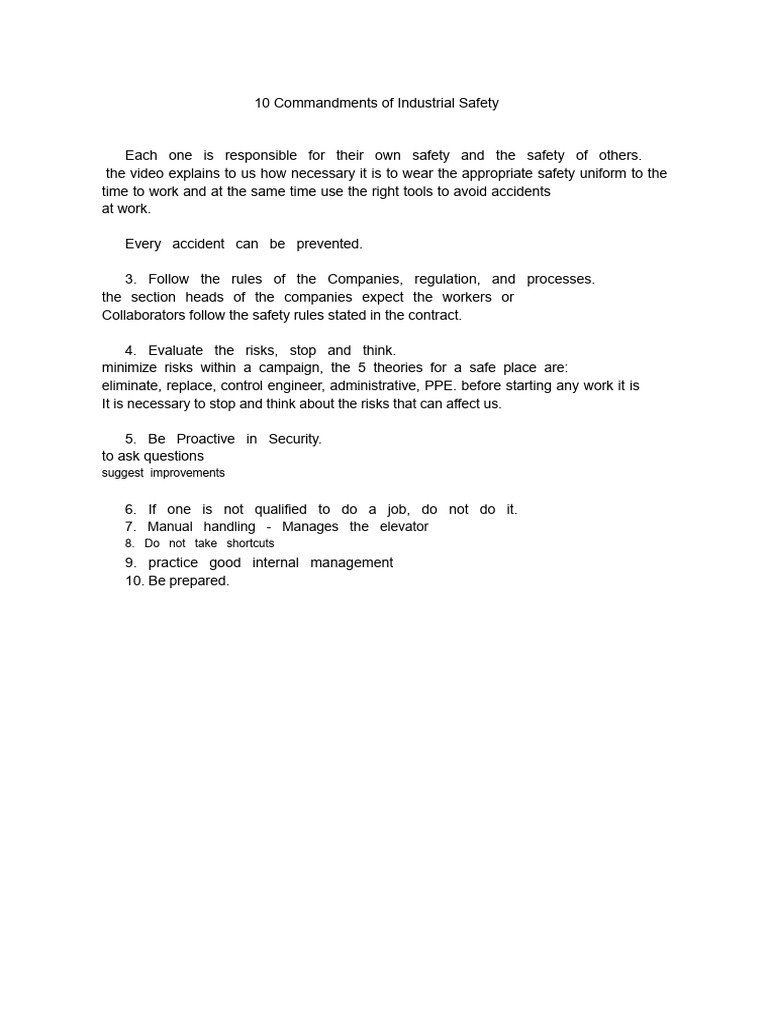 10 Commandments of Industrial Safety | PDF