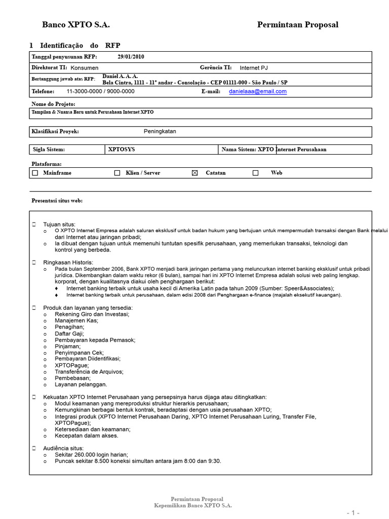 RFP untuk Desain Ulang XPTO Internet | PDF