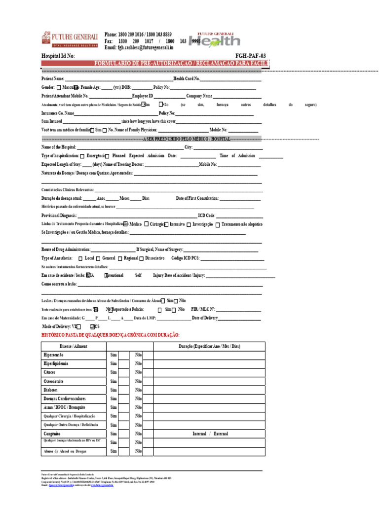 Formulário de Pré-Autorização Da Future Generali | PDF | Sistema de ...