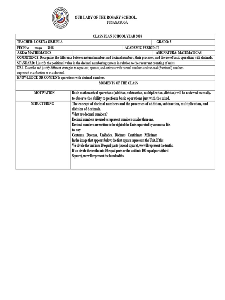 Math Lesson Plan - Decimal Numbers | PDF | Numbers | Multiplication