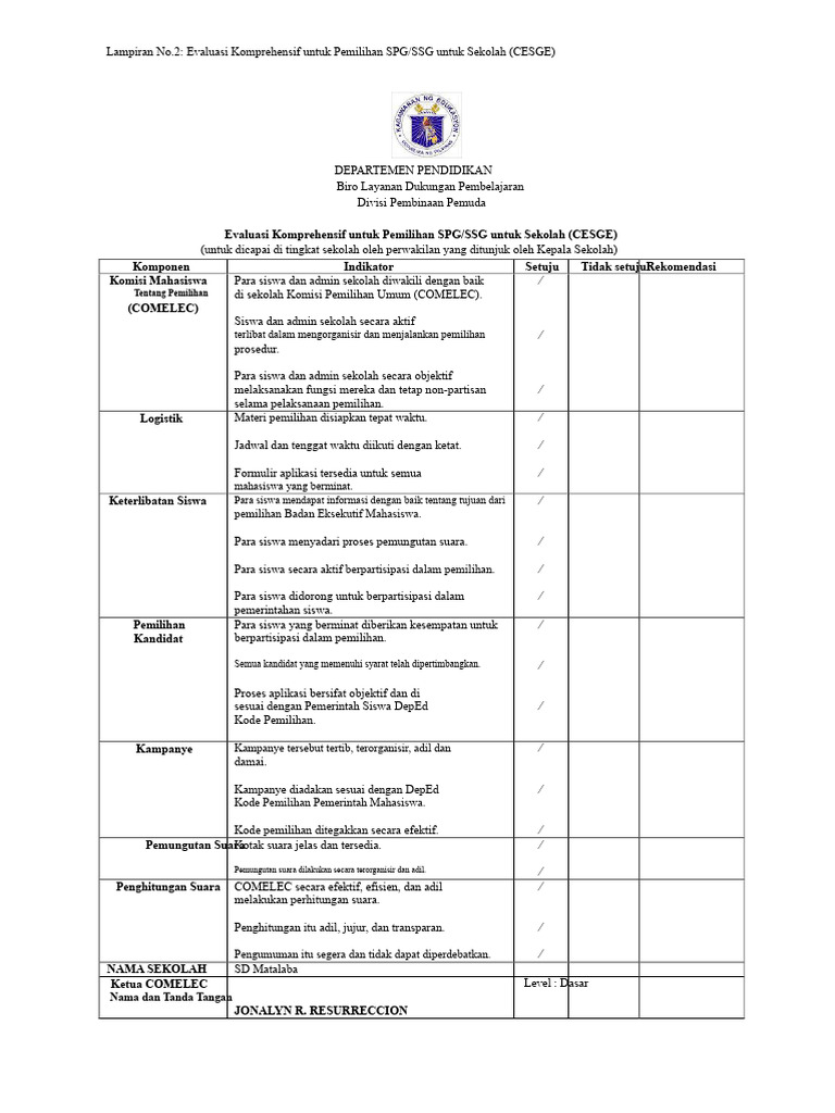 Evaluasi Komprehensif Untuk Formulir SPG | PDF