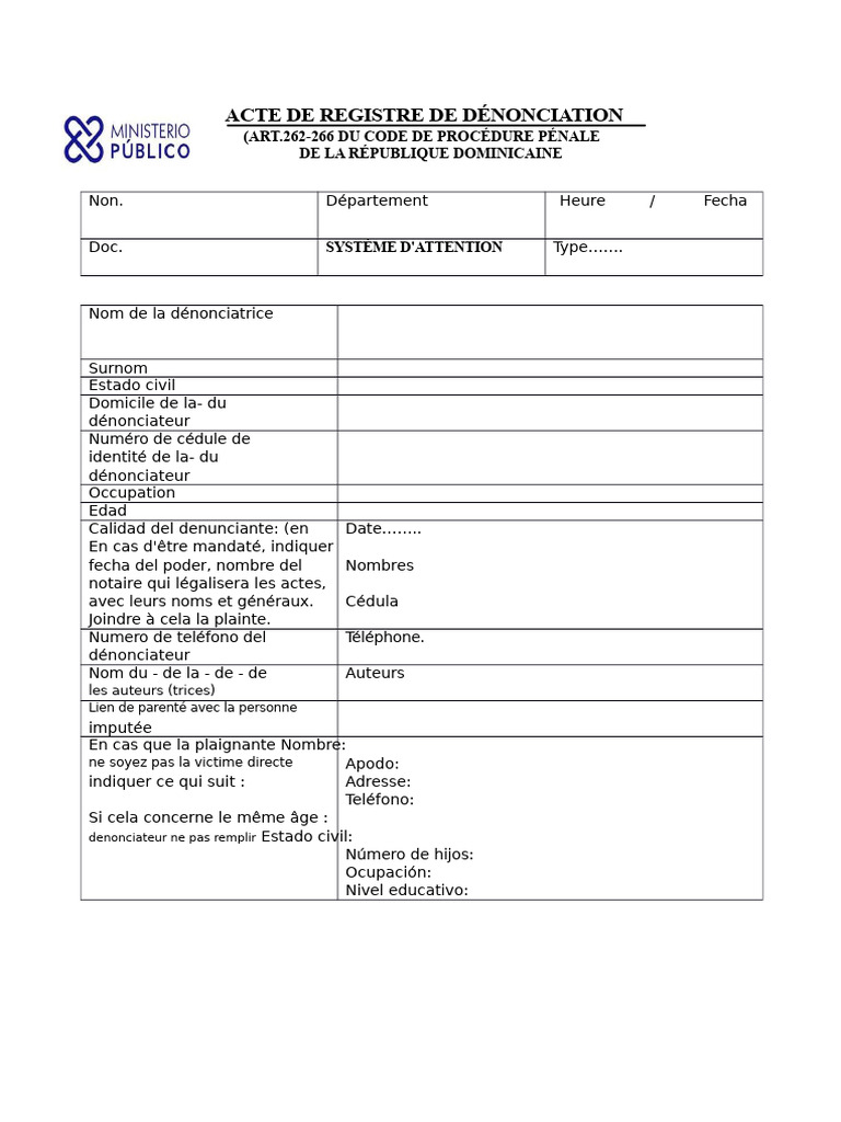 Procès-Verbal D'enregistrement de Plainte | PDF | Plainte | Justice