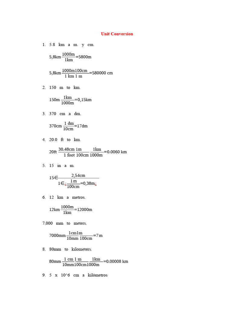 Unit Conversion Problems | PDF | Foot (Unit) | Pound (Mass)
