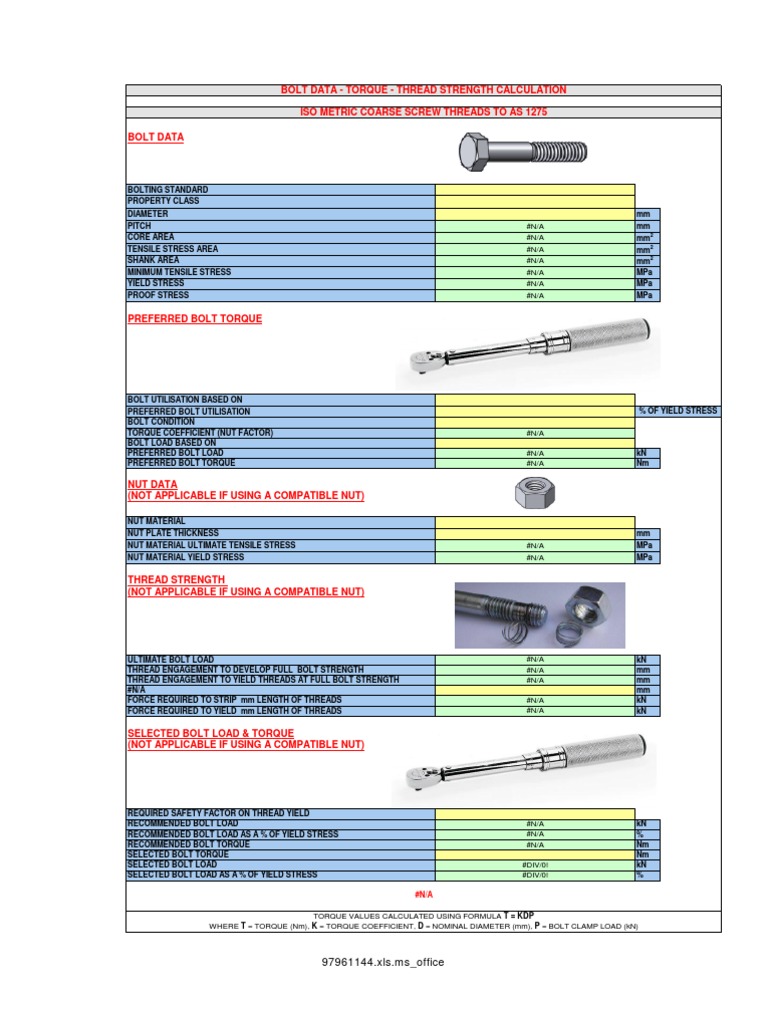 Metric Bolt Data - Torque - Thread Strength | PDF | Screw | Nut (Hardware)