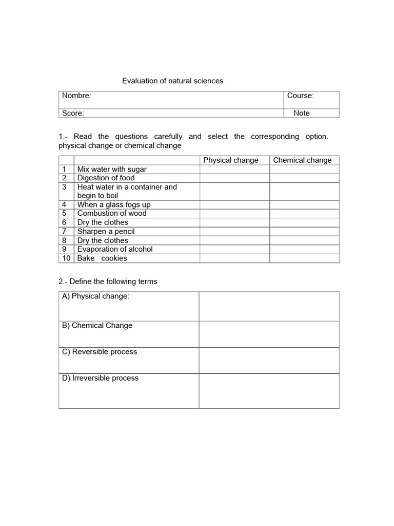 7 Test Physical and Chemical Change | PDF