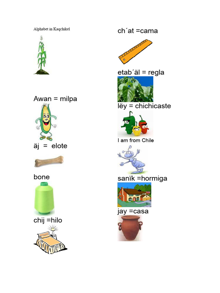 Alphabet in Kaqchikel and Illustrated | PDF