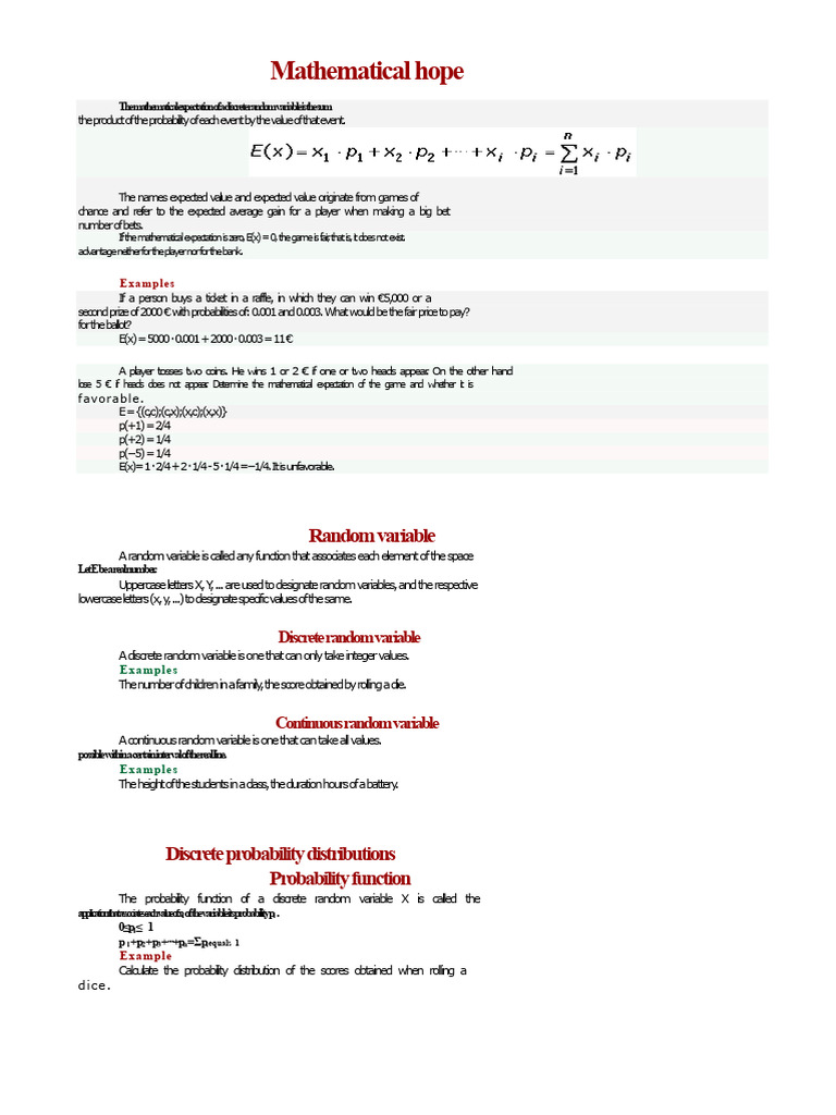 Mathematical Hope | PDF | Expected Value | Probability Distribution