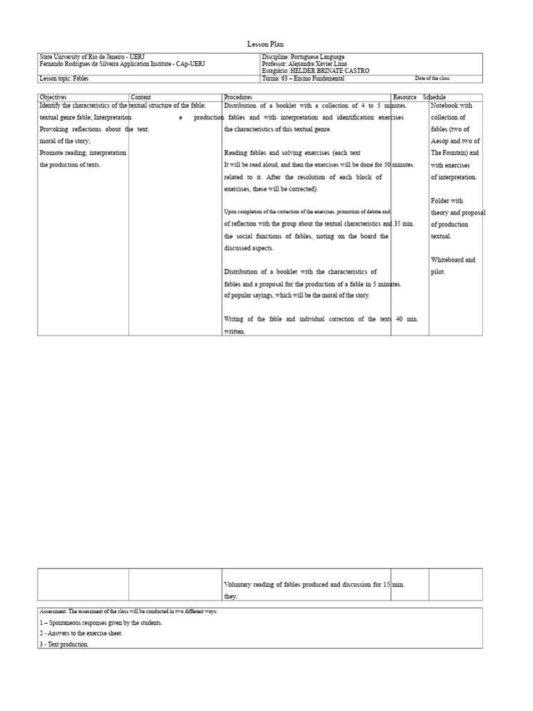 Lesson Plan | PDF | Fable | Aesop's Fables