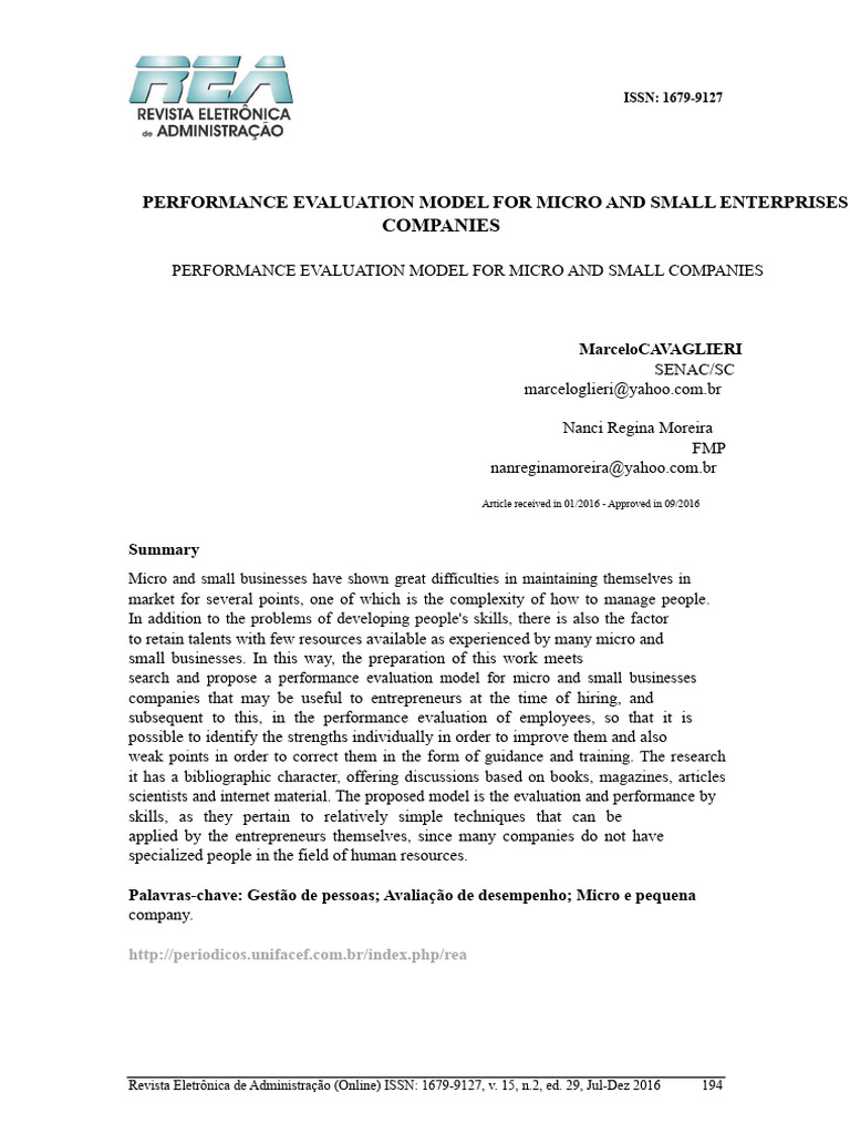 Performance Evaluation for Small Enterprises | PDF | Performance ...