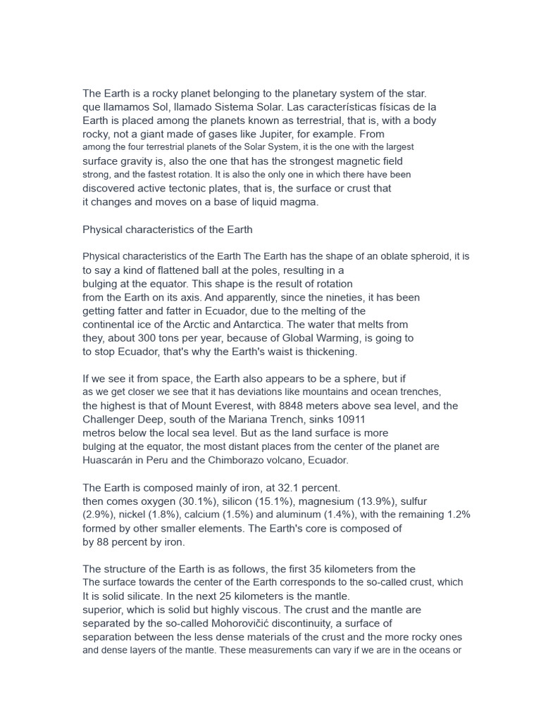 Physical and Chemical Characteristics of The Earth | PDF | Soil | Earth