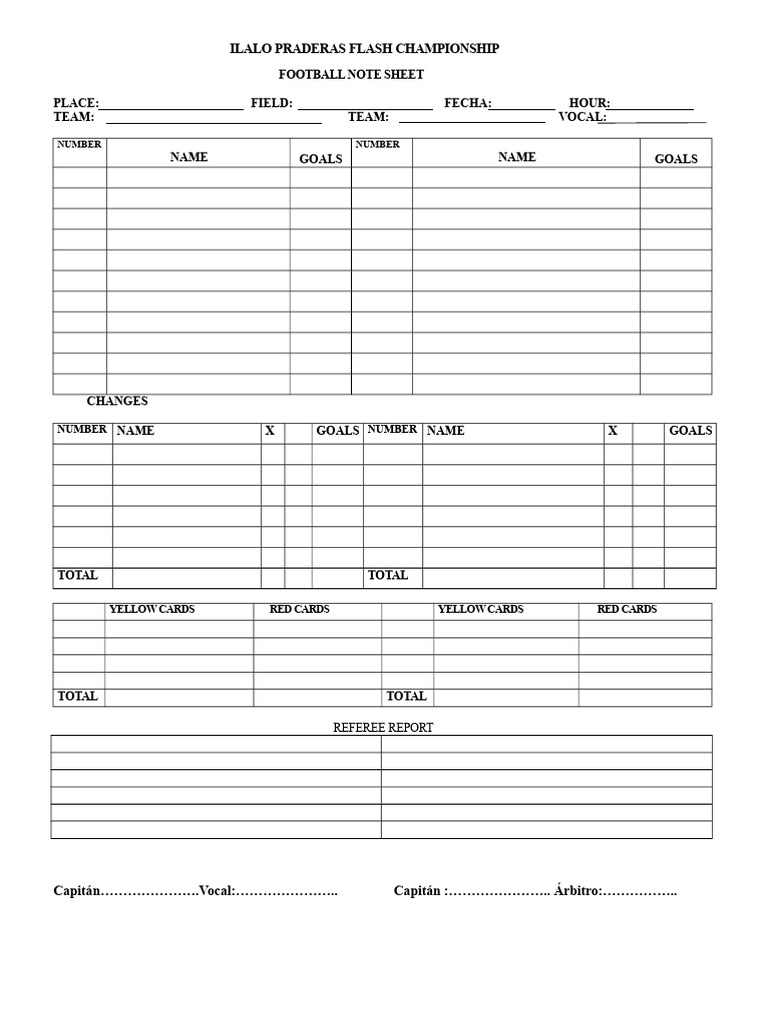 ILALO PRADERAS FOOTBALL NOTE SHEET | PDF