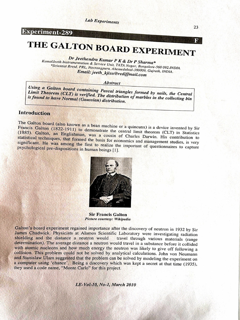 The Galton Board Experiment | PDF