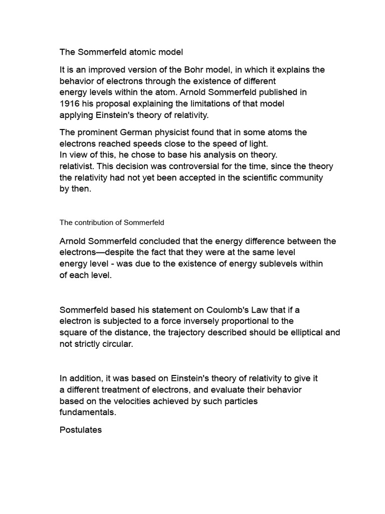 The Atomic Model of Sommerfeld | PDF | Atomic Orbital | Electron