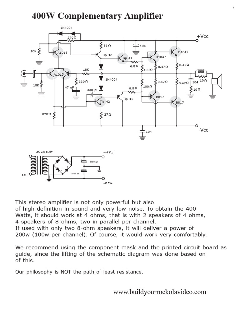 400W Amplifier Complement To Rio | PDF | Amplifier | Electrical Engineering