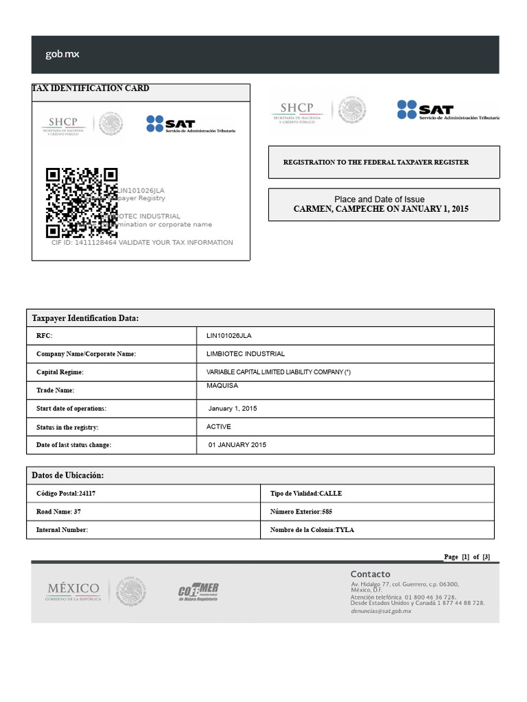 Tax Identification Card Details | PDF | Business | Public Finance