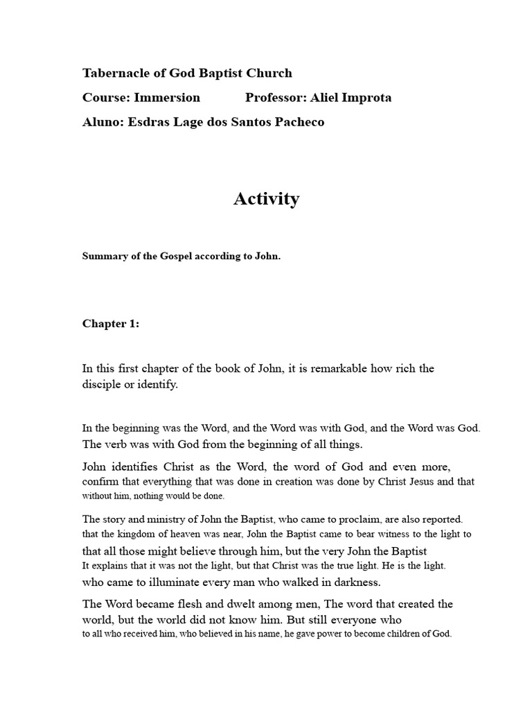 Summary of the Gospel of John | PDF | Jesus | John The Apostle