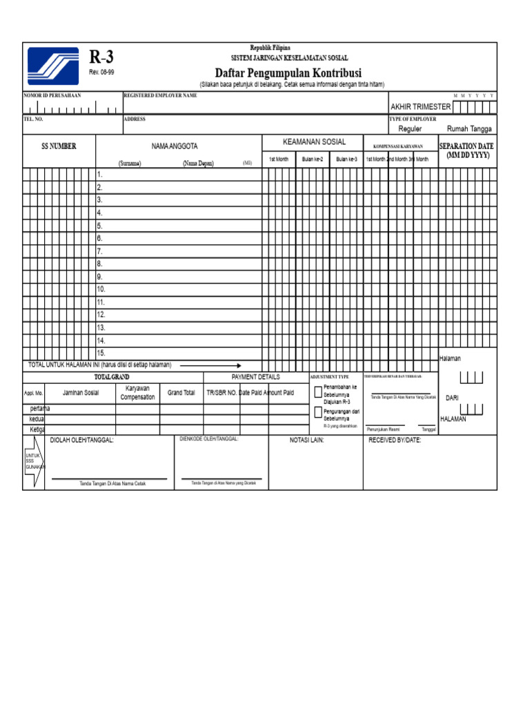 Daftar Pengumpulan Kontribusi SSS R3 dalam Format Excel | PDF
