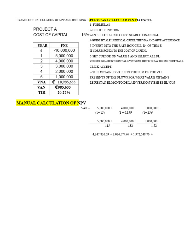Calculation of NPV and IRR in Excel | PDF | Net Present Value ...