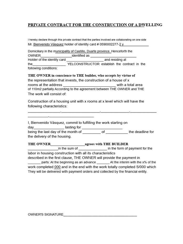 Private Contract For The Construction of A House | PDF