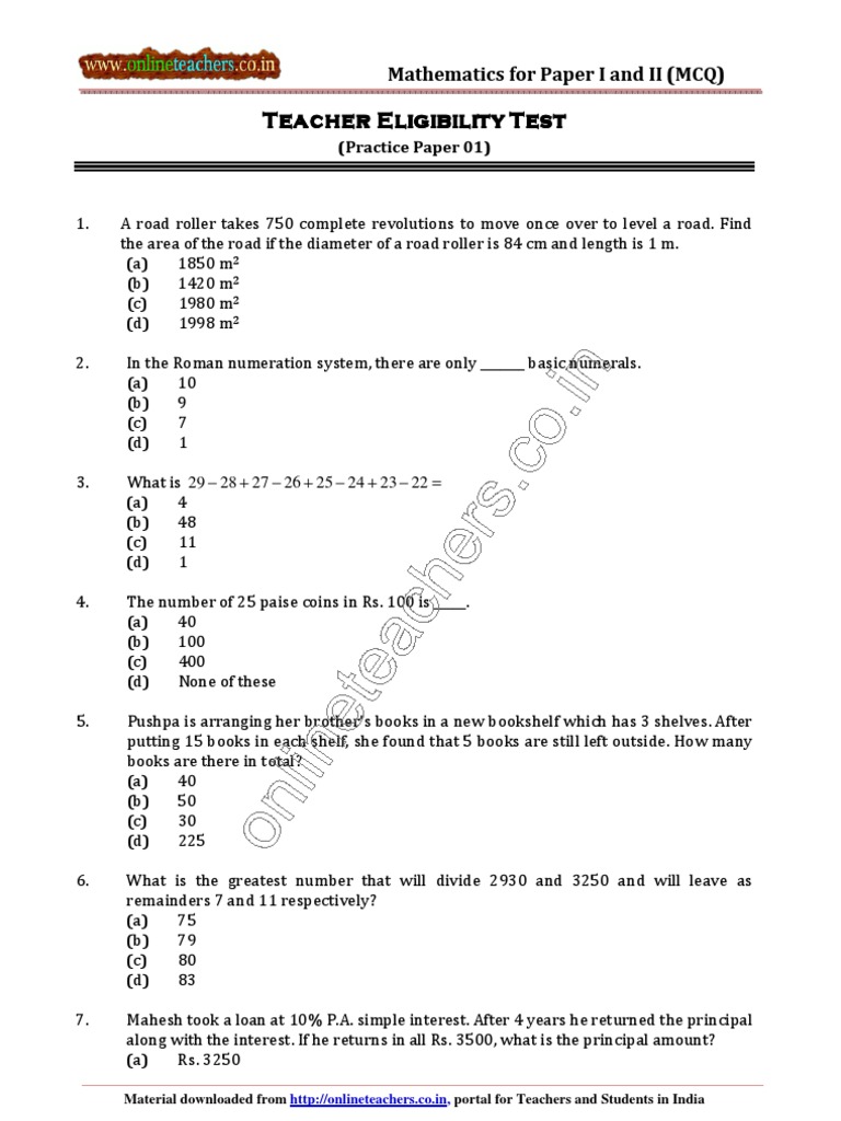 Mathematics MCQ 01 | PDF