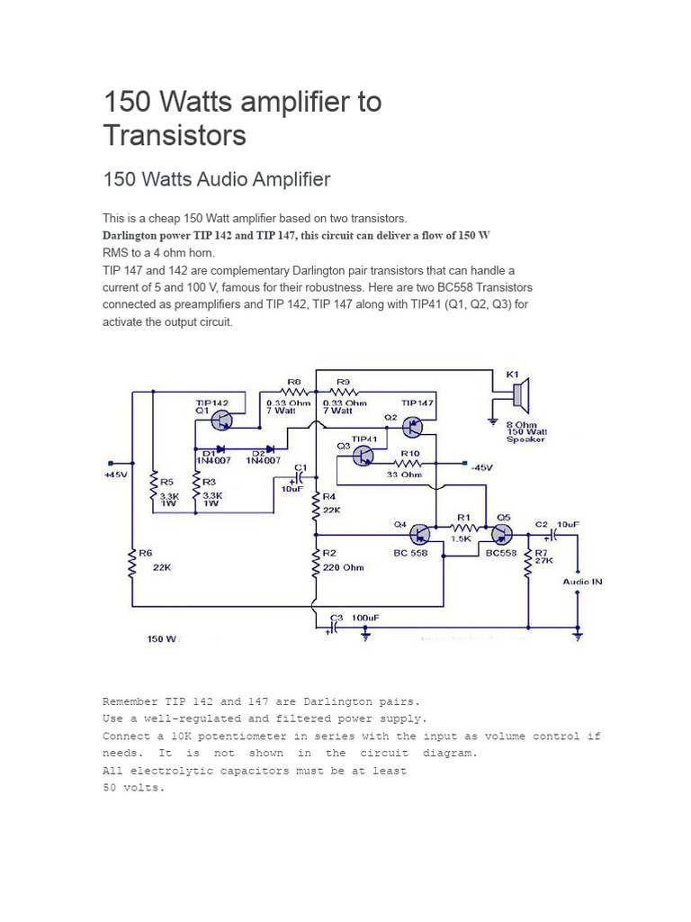 Build a 150W Audio Amplifier Guide | PDF | Amplifier | Power Supply