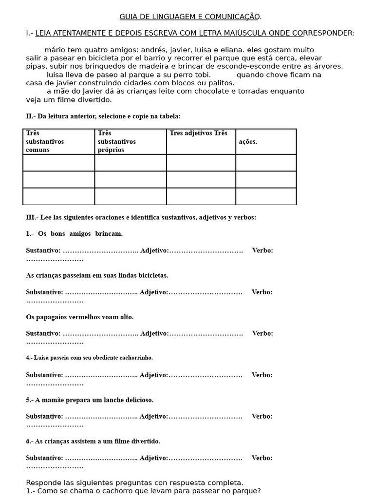 Guia de Adjetivos Verbos Substantivos | PDF