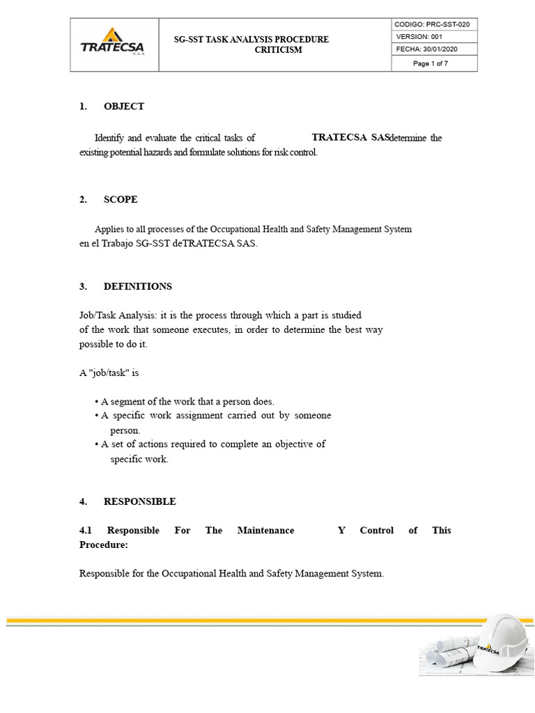 PRC-SST-020 Critical Task Analysis Procedure | PDF | Risk | Occupational Safety And Health