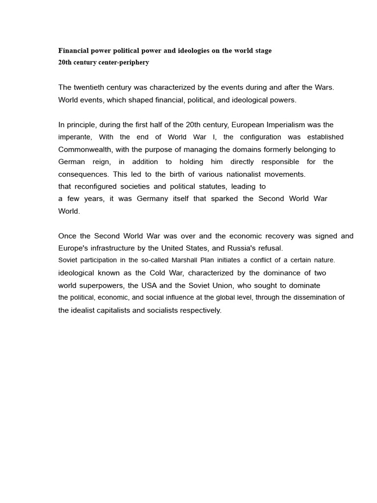Financial Power, Political Power, and Ideologies in The World Scenario ...