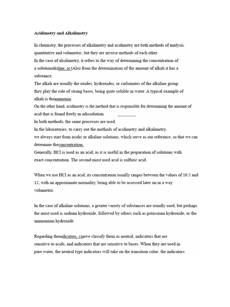 Understanding Acidimetry and Alkalimetry | PDF | Titration | Chemistry