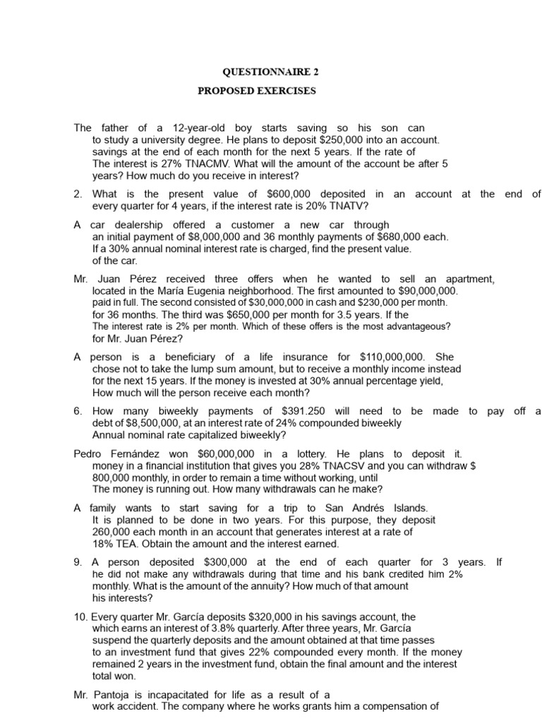 Questionnaire 2 | PDF | Interest | Present Value