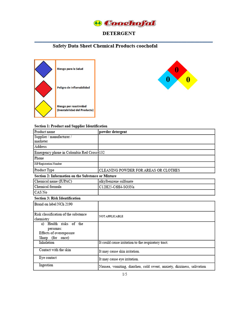 Powder Detergent Safety Data Sheet | PDF | Personal Protective ...