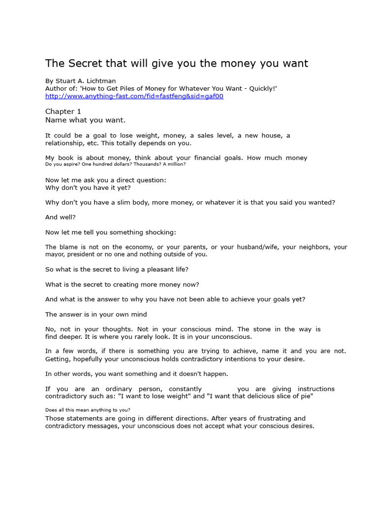 Lichtman, Stuart - The Secret That Will Give You The Money You Desire ...