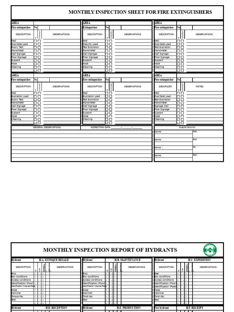 Fire Extinguisher Inspection Sheet | PDF | Safety | Firefighting