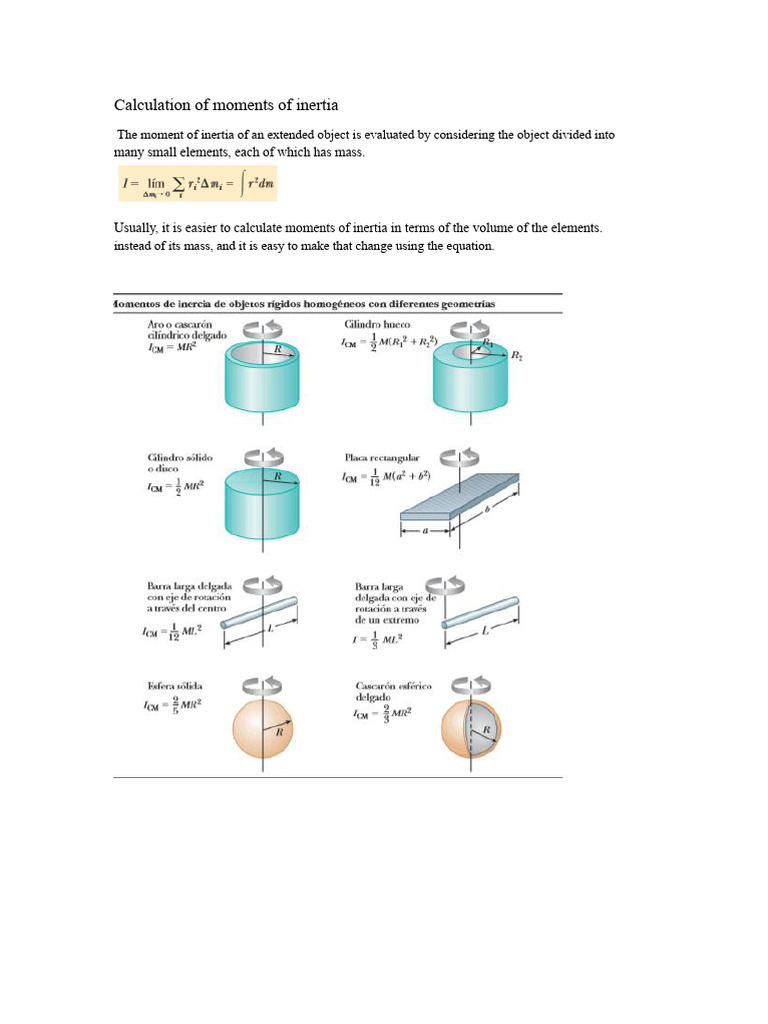 Calculation of Moments of Inertia | PDF | Rotation Around A Fixed Axis ...