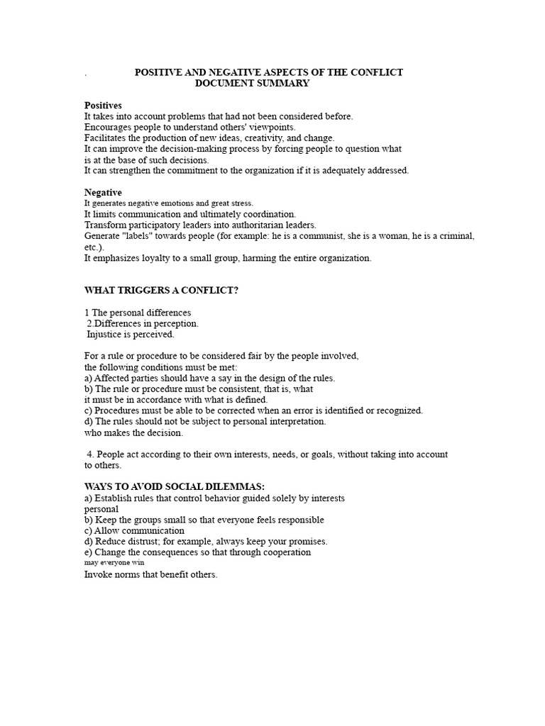 Positive and Negative Aspects of The Conflict | PDF | Conflict (Process ...