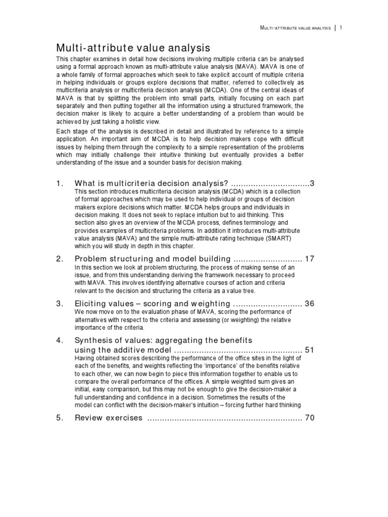 Multi Attribute Value Analysis | PDF | Sensitivity Analysis | Decision Making