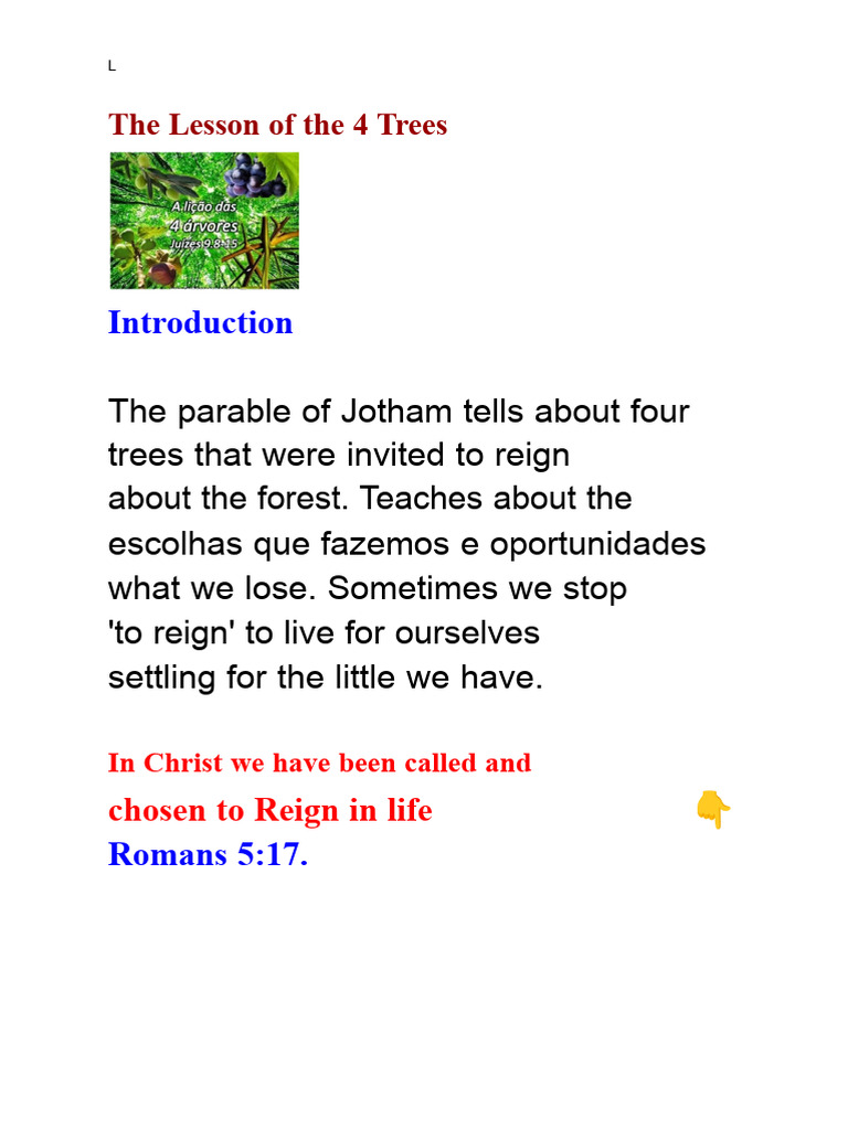 The 4 Trees Parable: Lessons on Life | PDF | Anointing | Jesus