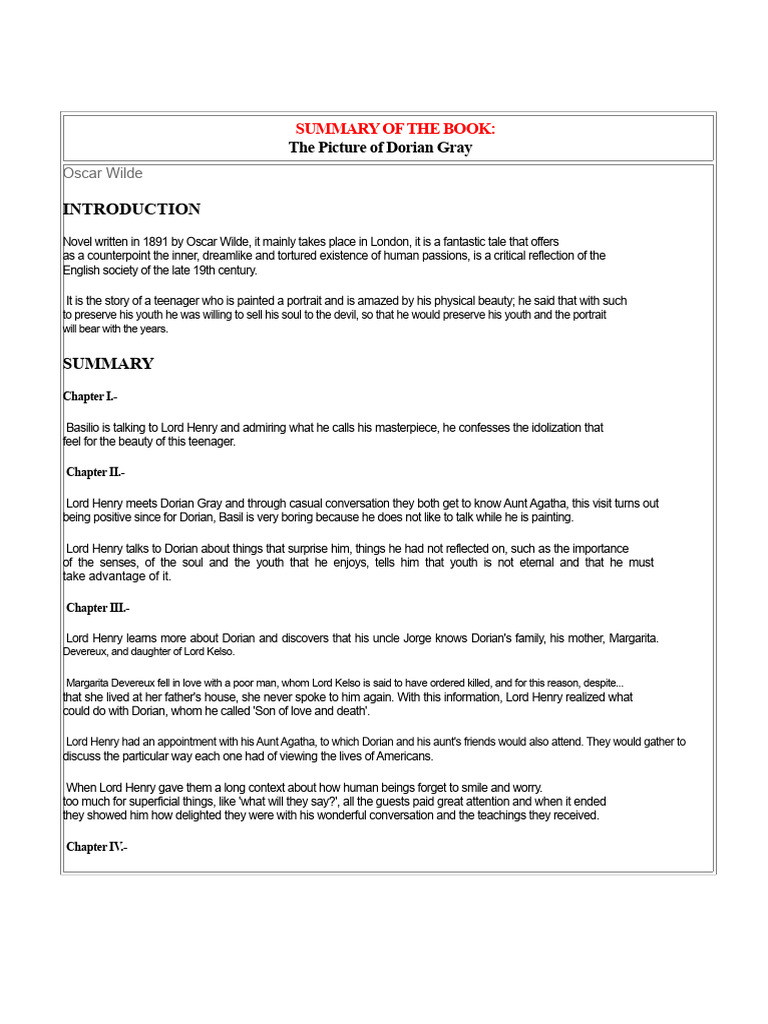 Summary of The Picture of Dorian Gray | PDF | The Picture Of Dorian Gray