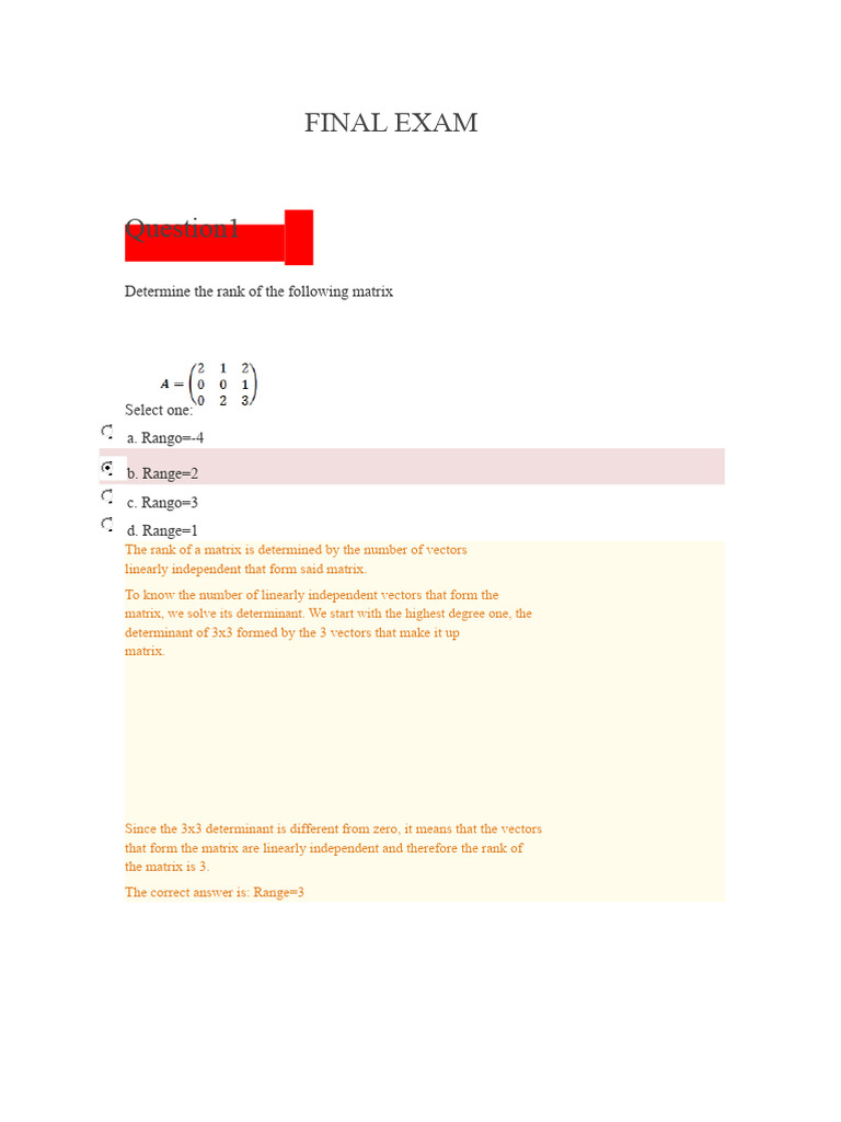 Matrix Rank and Vector Space Exam Questions | PDF | Determinant ...