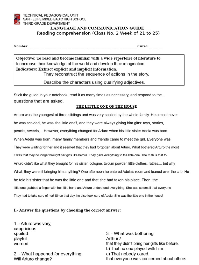 Language Guide: Reading Comprehension Activities | PDF | Human ...