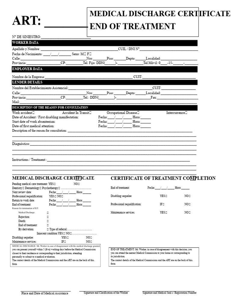 Medical Discharge Certificate Template | PDF | Buenos Aires | Argentina