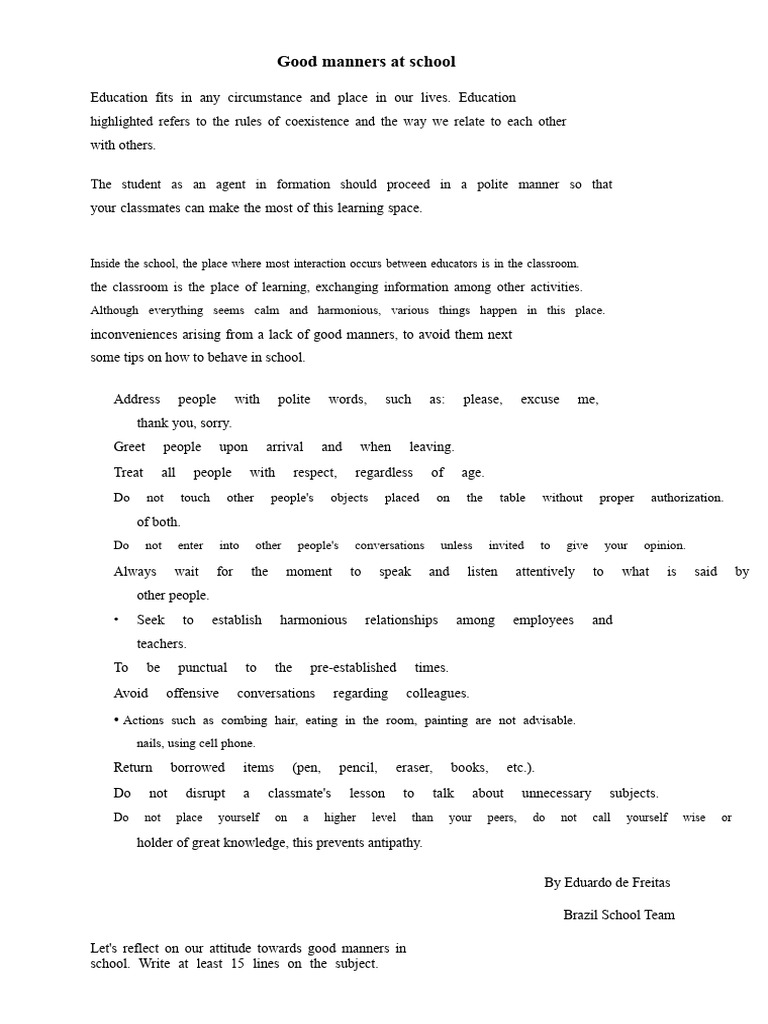 Good Manners at School | PDF | Human Communication | Learning