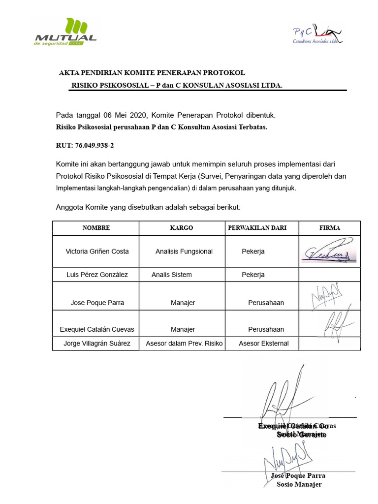 Pendirian Komite Protokol Risiko Psikososial | PDF