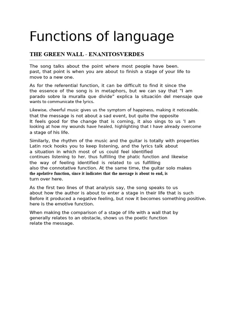 Analyzing Language Functions in "The Green Wall" | PDF